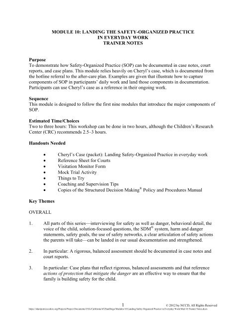 Mod 10 Trainer Notes - Bay Area Academy