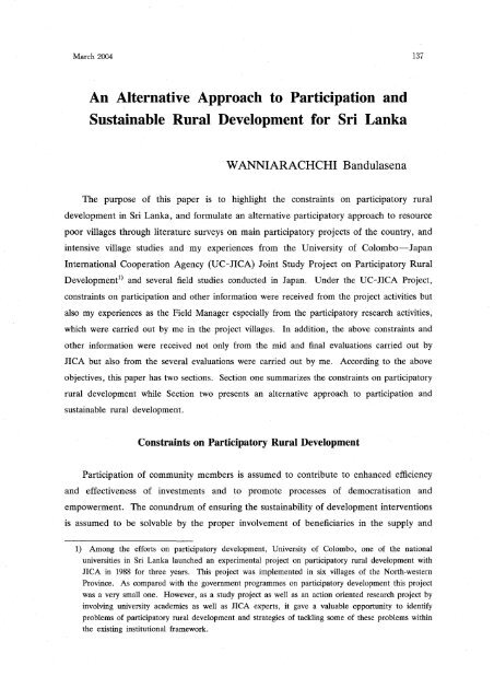 An Alternative Approach to Participation and Sustainable Rural ...