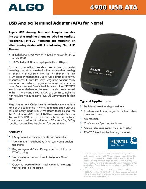 Algo 4900 USB Analog Terminal Adapter (ATA)