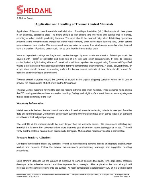 Application and Handling of Thermal Control Materials - Sheldahl