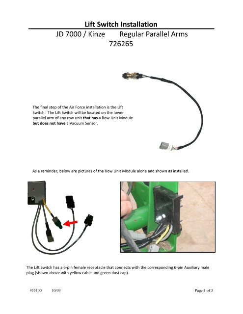 Lift Switch Installation JD 7000 / Kinze Regular ... - Precision Planting