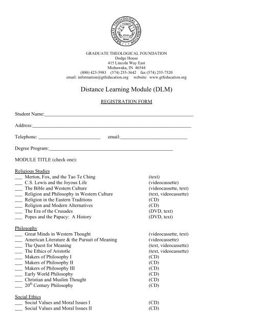 Distance Learning Module (DLM) - Graduate Theological Foundation