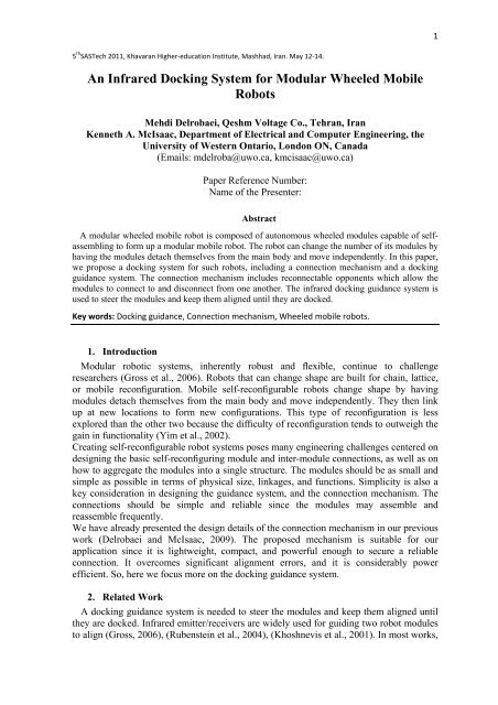 An Infrared Docking System for Modular Wheeled Mobile Robots