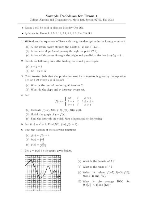 Sample Problems for Exam 1