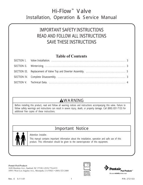 Hi-Flow™ Valve - Pentair