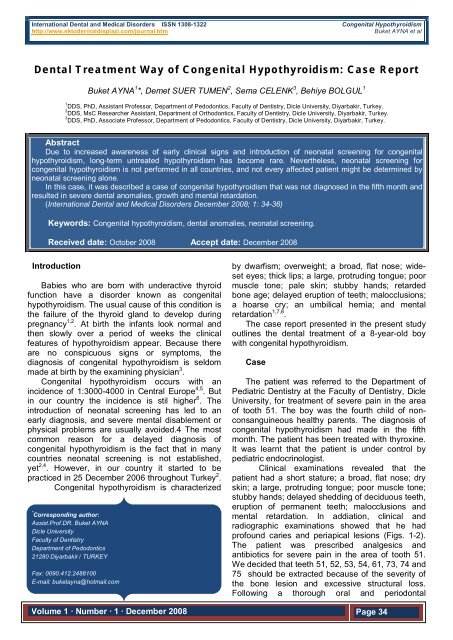 Dental Treatment Way of Congenital Hypothyroidism: Case Report