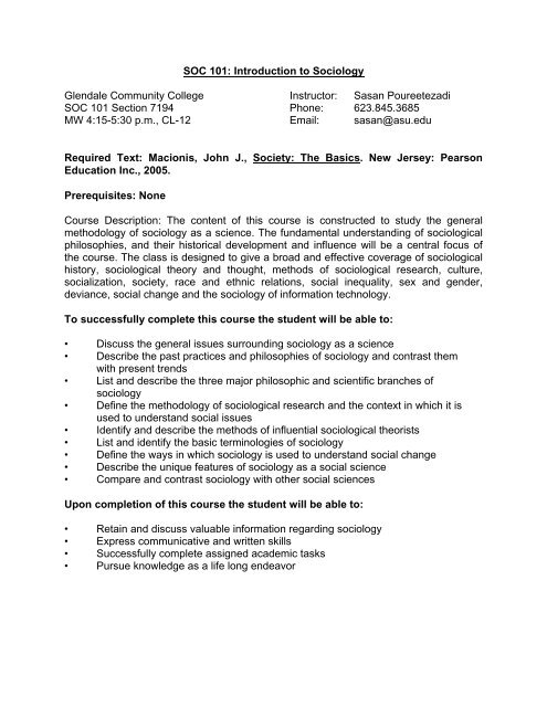 SOC 101: Introduction to Sociology - Glendale Community College