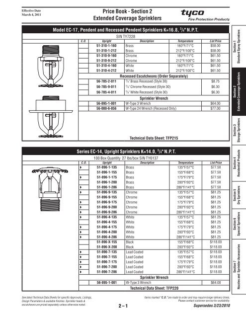 Section 2 Extended Coverage Sprinklers - Tyco Fire Products