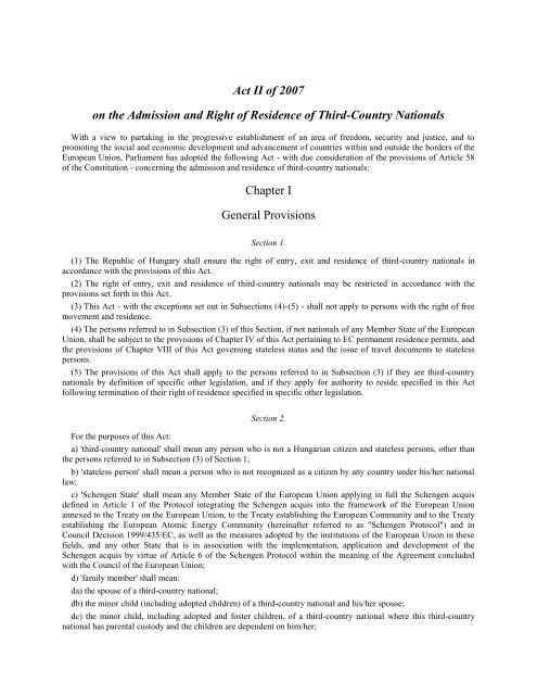 Admission and Right of Residence of Third-Country Nationals