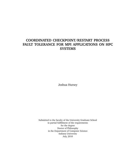 Coordinated Checkpoint Restart Process Fault Tolerance For Mpi