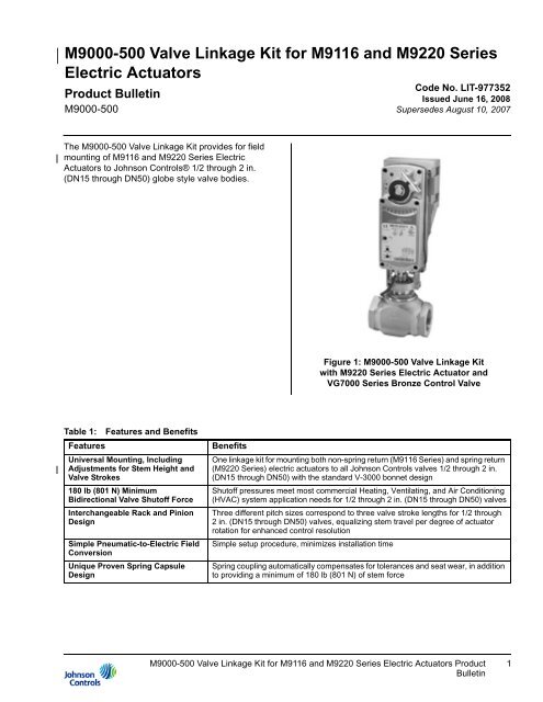 M9000-500 Valve Linkage Kit for M9116 and M9220 Series Electric ...