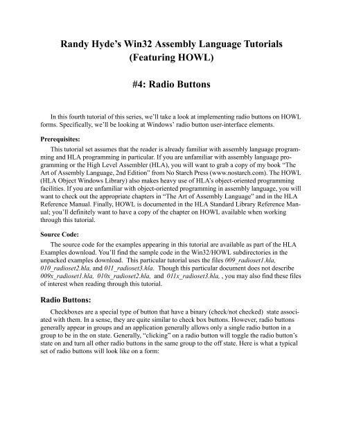 Randy Hyde's Win32 Assembly Language Tutorials - Plantation ...