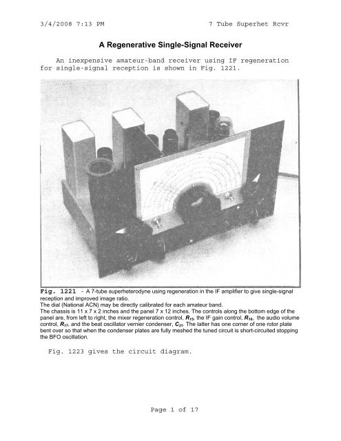 Seven Valve Receiver With Regeneration - The Listeners Guide