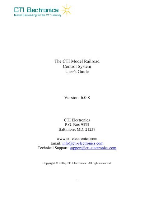 The CTI Model Railroad Control System User's Guide Version 6.0.8