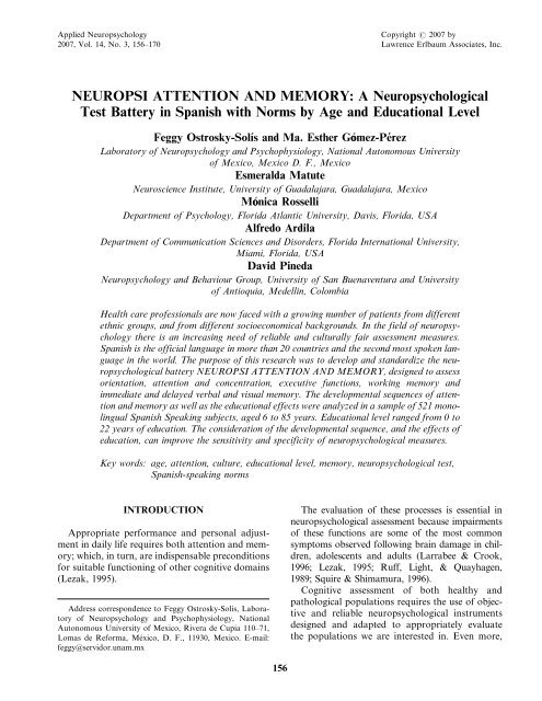 NEUROPSI ATTENTION AND MEMORY: A Neuropsychological Test ...
