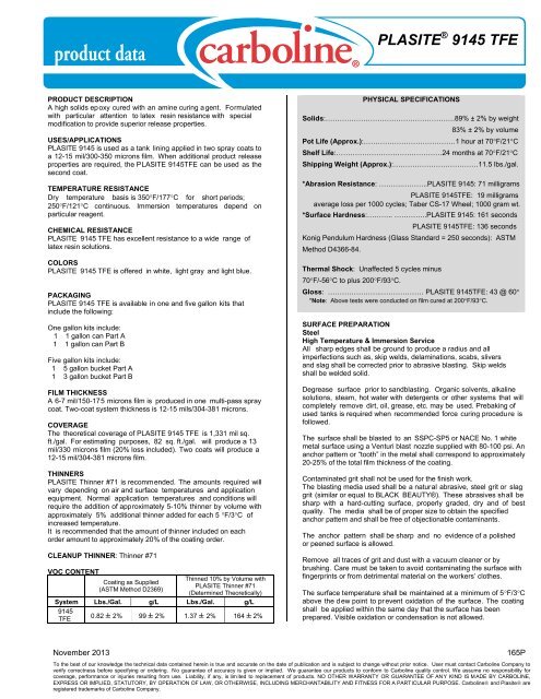 PLASITE 9145 TFE - Carboline