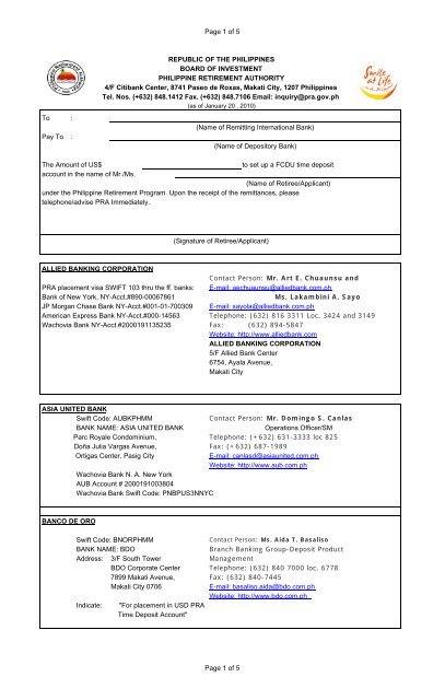 Updated Telegraphic Transfer Form as of Janauary 20, 2010