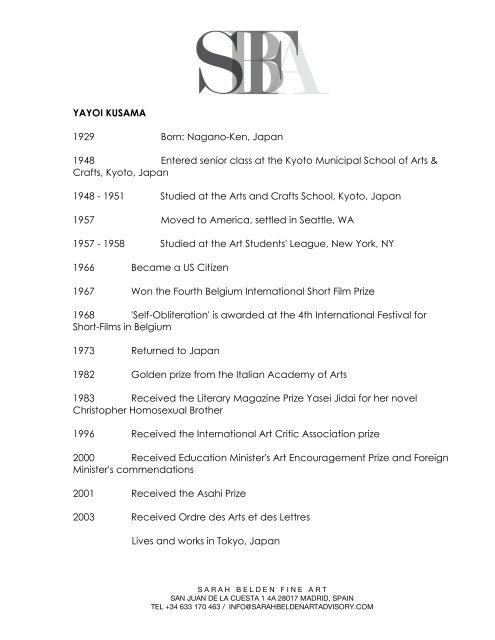 Artist Info - Sarah Belden Fine Art Advisory