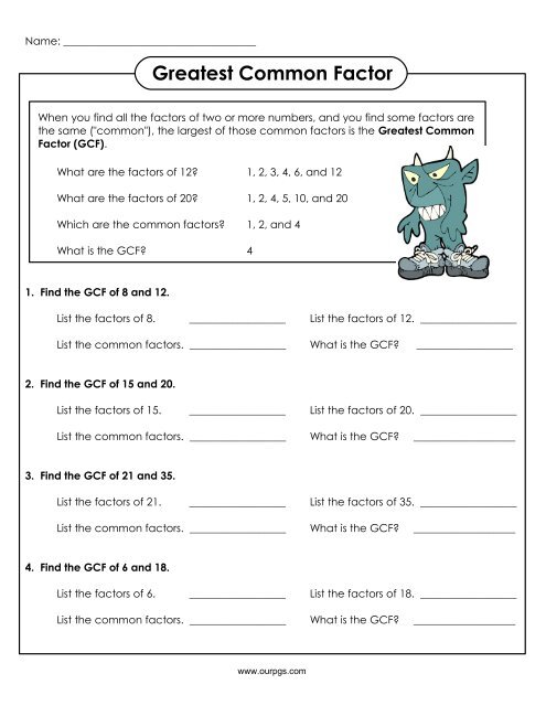 GCF and LCM (Grade 5) - Ourpgs.com