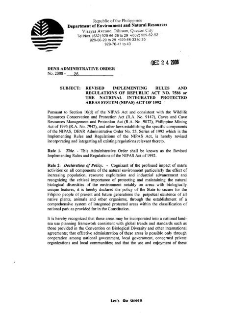 DENR Administrative Order No. 2008-26 - Oneocean.org