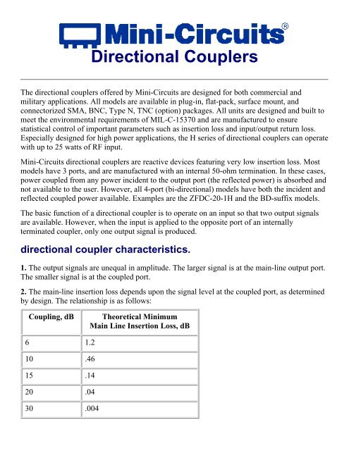 Application Note: Directional Couplers - Mini-Circuits