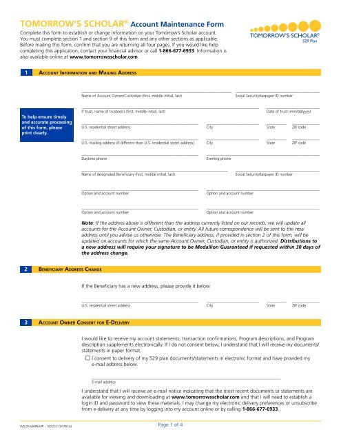 TOMORROW'S SCHOLARÂ® Account Maintenance Form