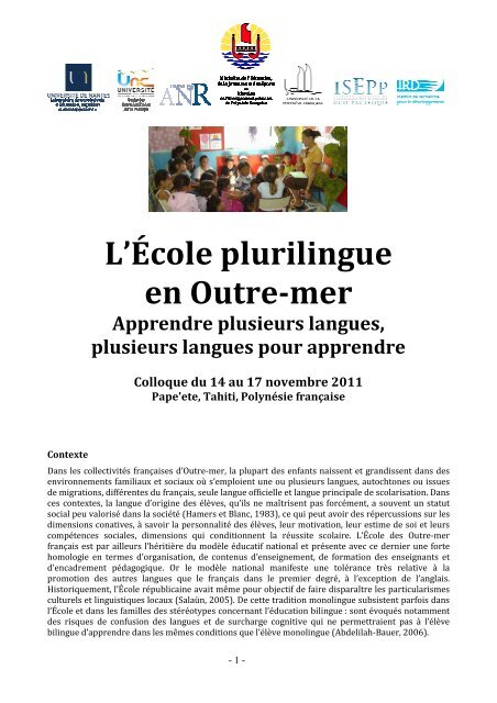 L'École plurilingue en Outre-mer Apprendre plusieurs langues ...