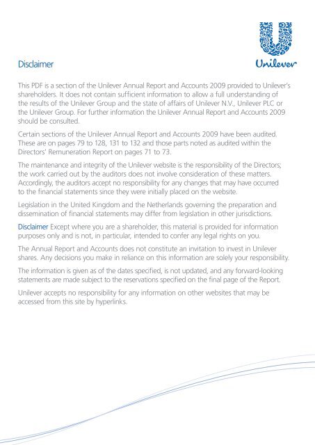 Annual Report & Accounts 2009: Performance Overview - Unilever