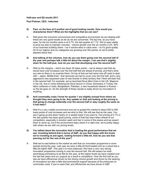 Transcript of the interview with Paul Polman - Unilever