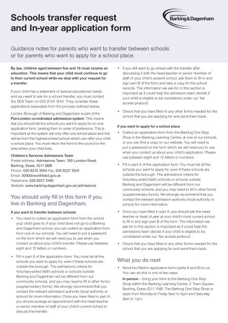 Schools transfer request and In-year application form - The Thames ...