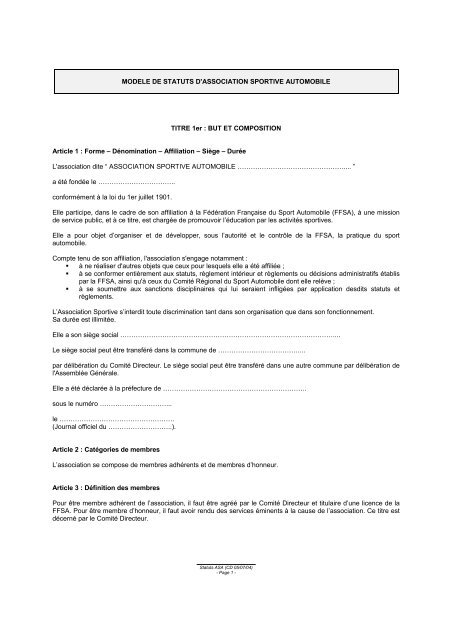 MODELE DE STATUTS D'ASSOC MODELE DE STATUTS D'ASSOC