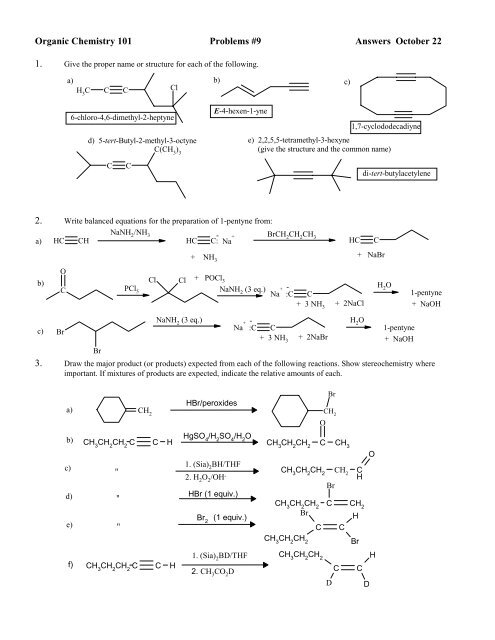 Organic Chemistry 101 Problems #9 Answers October ... - Westmont