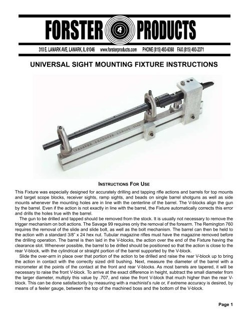 Universal sight MoUnting FixtUre instrUctions - Forster Products