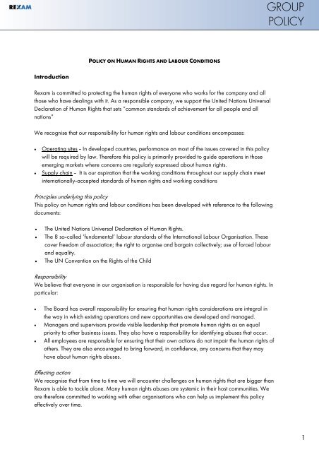 Protection of Human Rights and Labour Conditions Policy