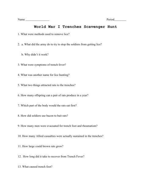 World War I Trenches Scavenger Hunt