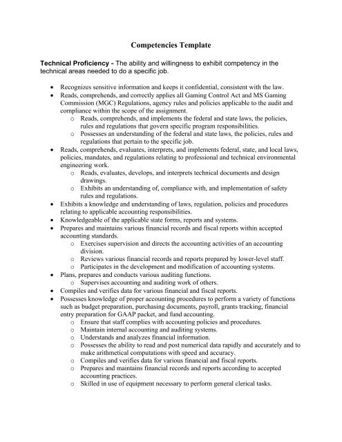 Sample Technical Competencies and Behavioral Anchors