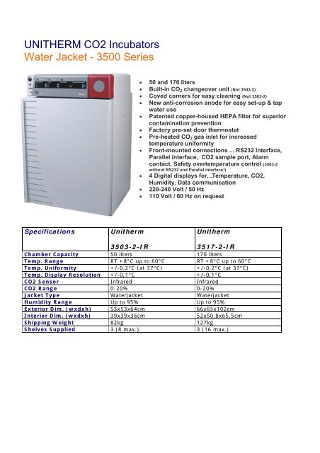 UNITHERM CO2 Incubators Water Jacket - 3500 Series - UniEquip