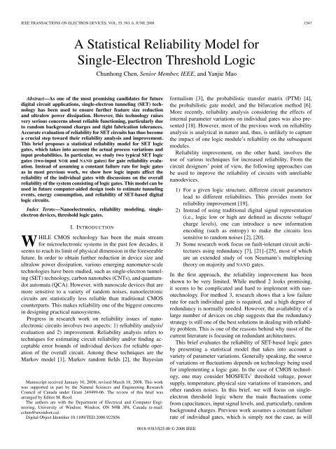 A Statistical Reliability Model for Single-Electron ... - IEEE Xplore