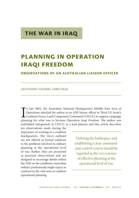 Planning in Operation Iraqi Freedom ... - Australian Army