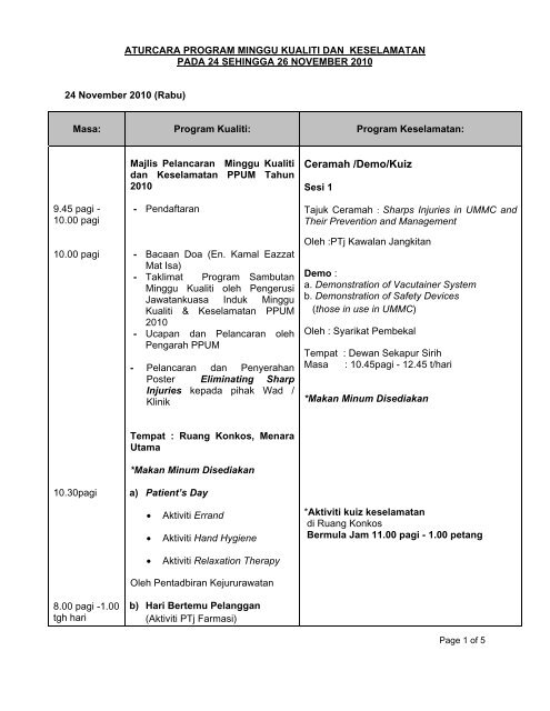 aturcara program minggu kualiti dan keselamatan pada 24