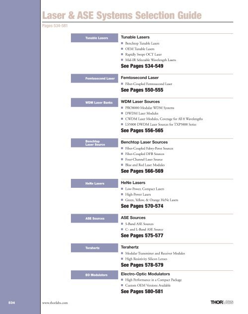 Laser & ASE Systems Selection Guide - Thorlabs