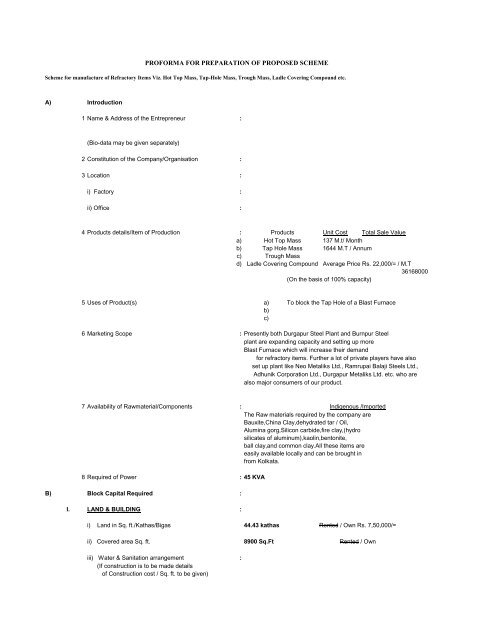 PROFORMA FOR PREPARATION OF PROPOSED SCHEME