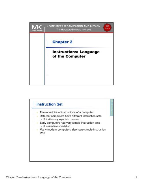 Chapter 2 Instructions: Language of the Computer Review ...