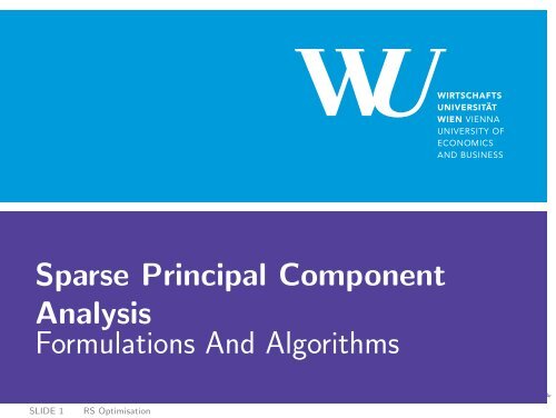 Sparse Principal Component Analysis - WirtschaftsuniversitÃ¤t Wien