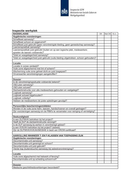 Checklist inspectie werkplek - Inspectie SZW