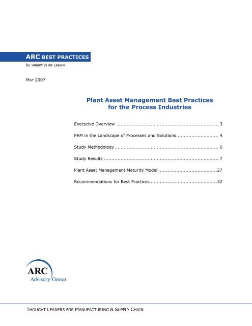 Plant Asset Management Best Practices for the Process Industries