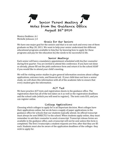 Senior Parent Meeting - Trinity Catholic High School