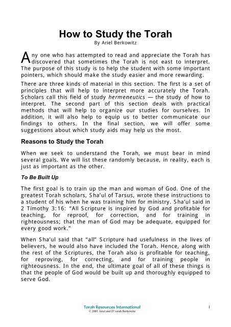 How to Study the Torah - Torah Resources International