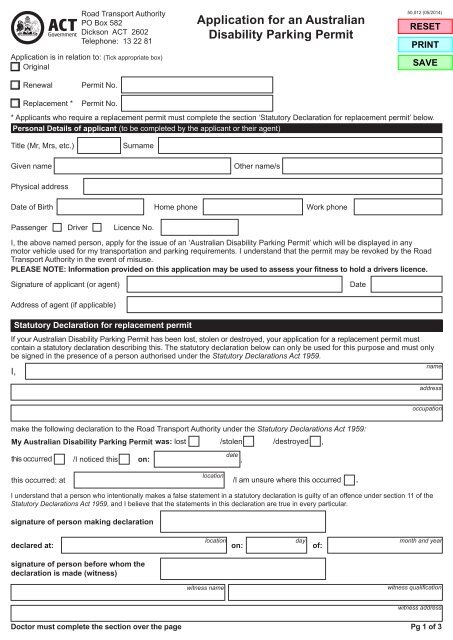 Application for an Australian Disability Parking Permit - Rego ACT
