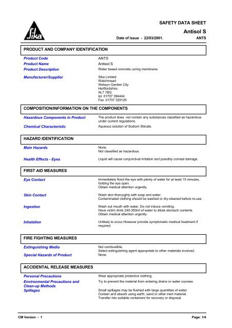 5224 Antisol S (English) Chemware MSDS ... - Curtis Enterprises
